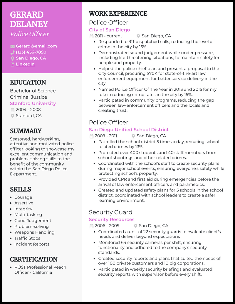 11 Real Police Officer Resume Examples That Worked in 2024