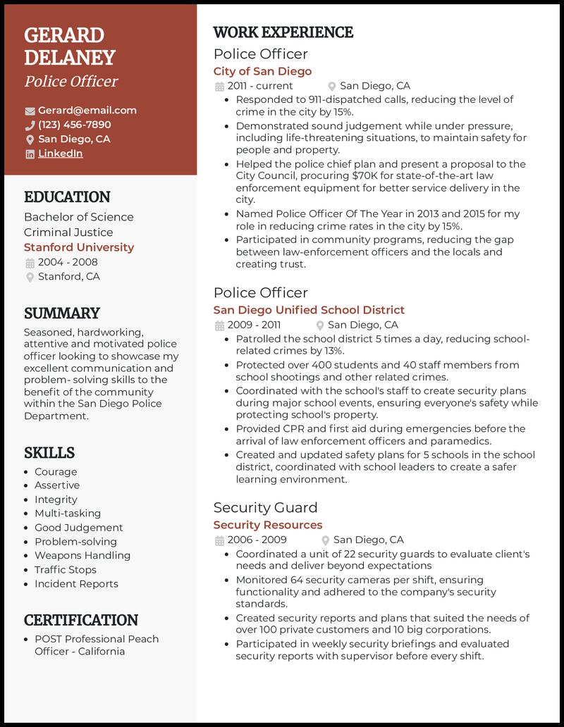 11 Real Police Officer Resume Examples That Worked in 2024