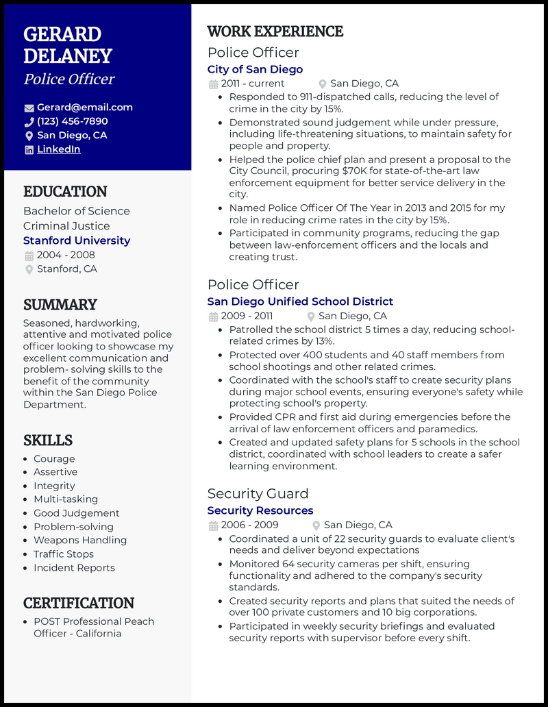 11 Real Police Officer Resume Examples That Worked in 2024