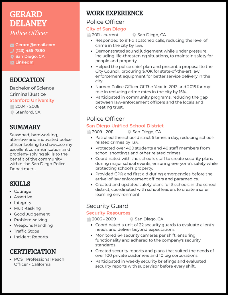 11 Real Police Officer Resume Examples That Worked in 2024