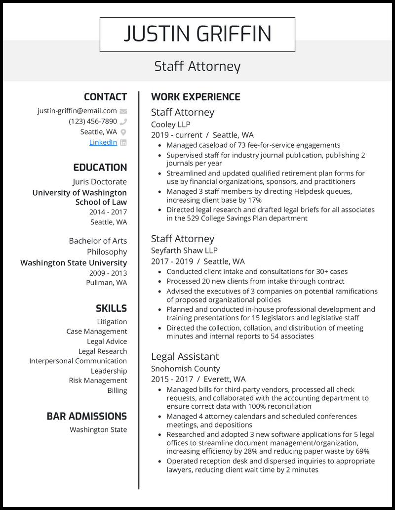 7 Law School Resume Examples [& Templates]