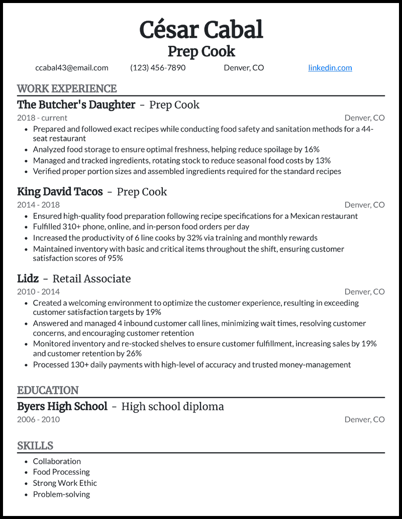 7 Line Cook Resume Examples [& Templates]