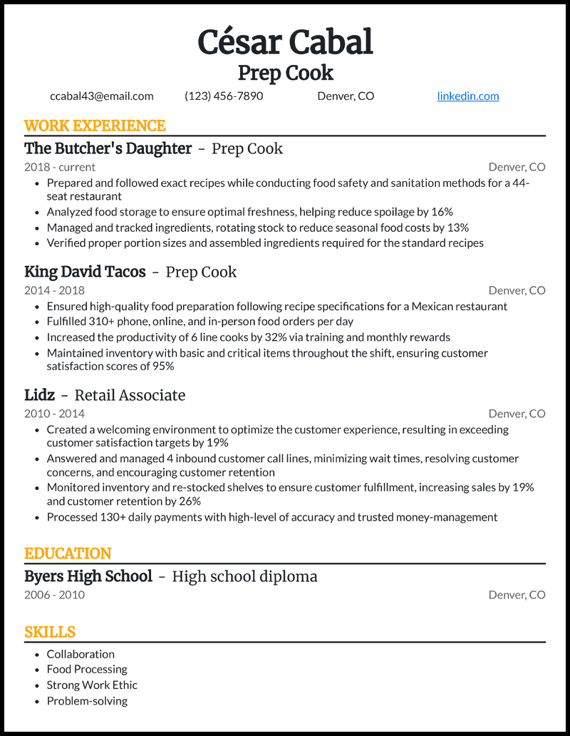 7 Line Cook Resume Examples [& Templates]