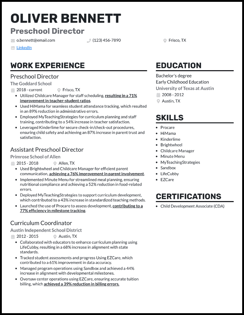 7 Preschool Teacher Resume Examples [& Templates]