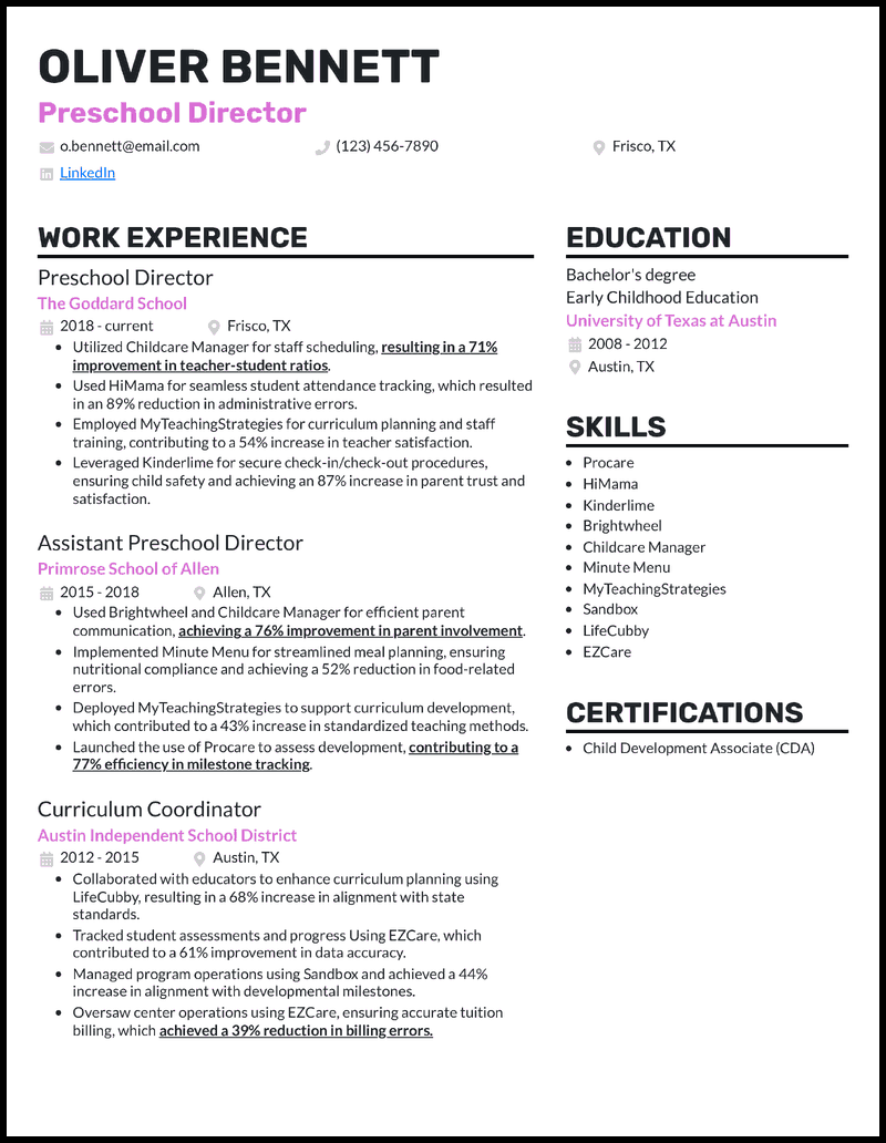 7 Preschool Teacher Resume Examples [& Templates]