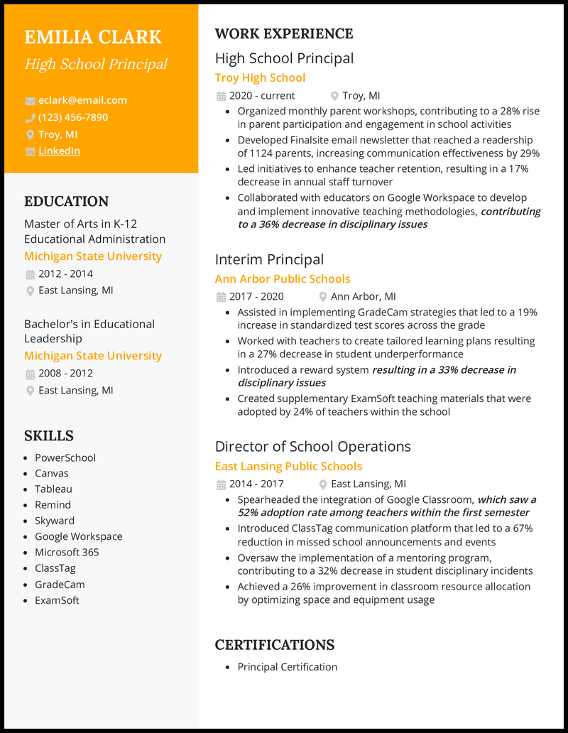 7 Principal Resume Examples to Land a Job in 2024