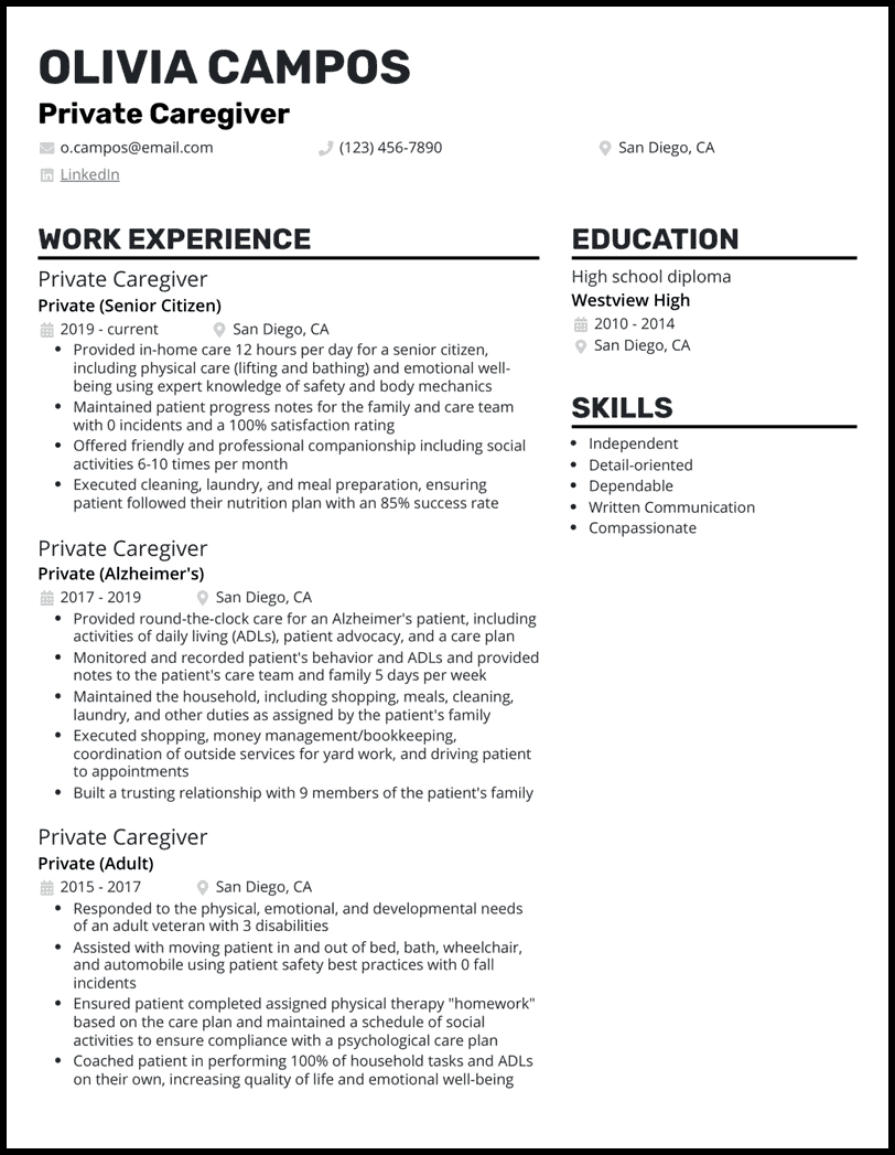 11 Caregiver Resume Examples Proven to Work in 2025
