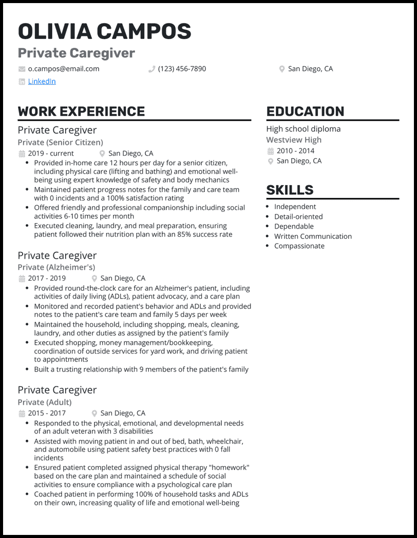 11 Caregiver Resume Examples Proven to Work in 2025