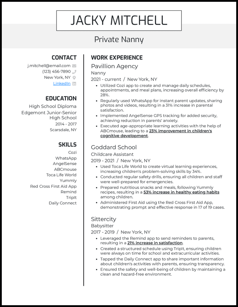 15 Nanny Resume Examples That Work in 2024