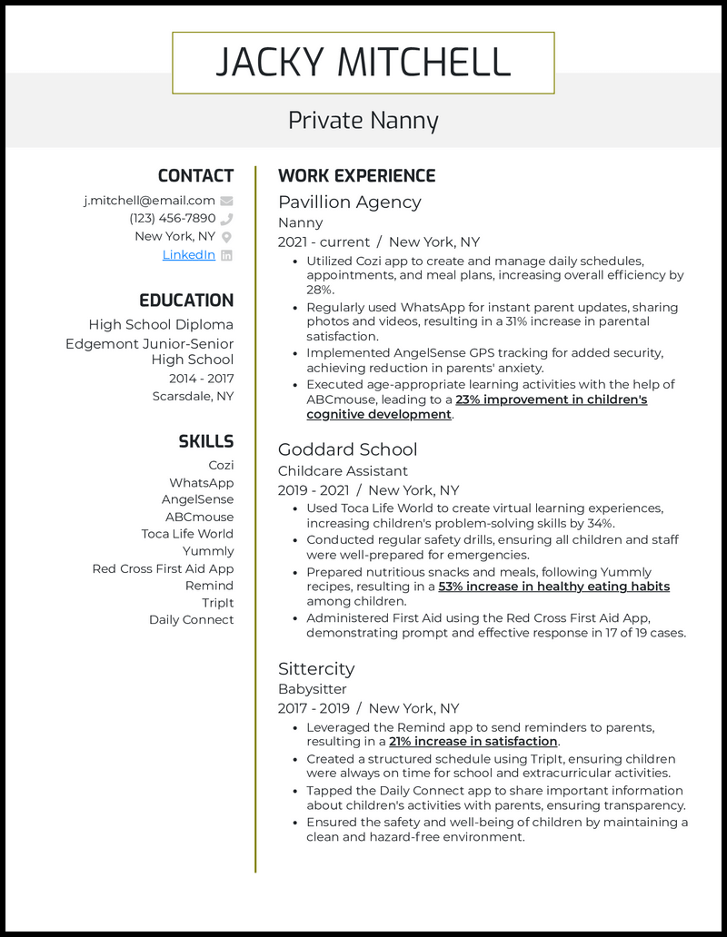 15 Nanny Resume Examples That Work in 2024