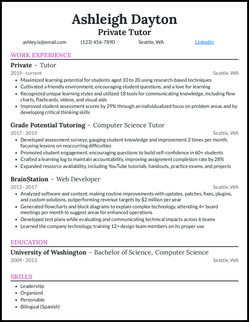 21 Tutor Resume Examples Built for 2024