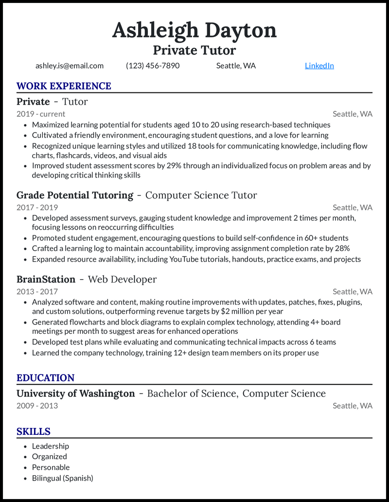 21 Tutor Resume Examples Built for 2024