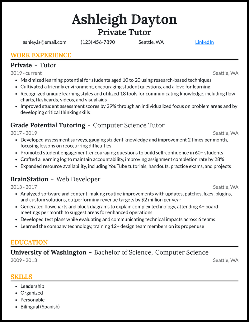 21 Tutor Resume Examples Built for 2024