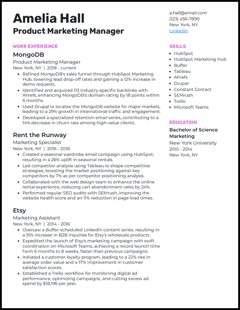 5 Product Marketing Manager Resume Examples & Guide