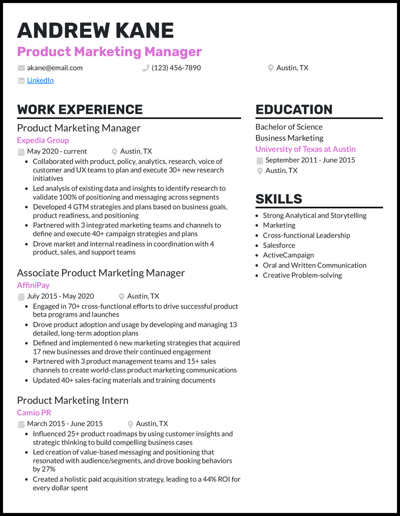 5 Product Marketing Manager Resume Examples & Guide