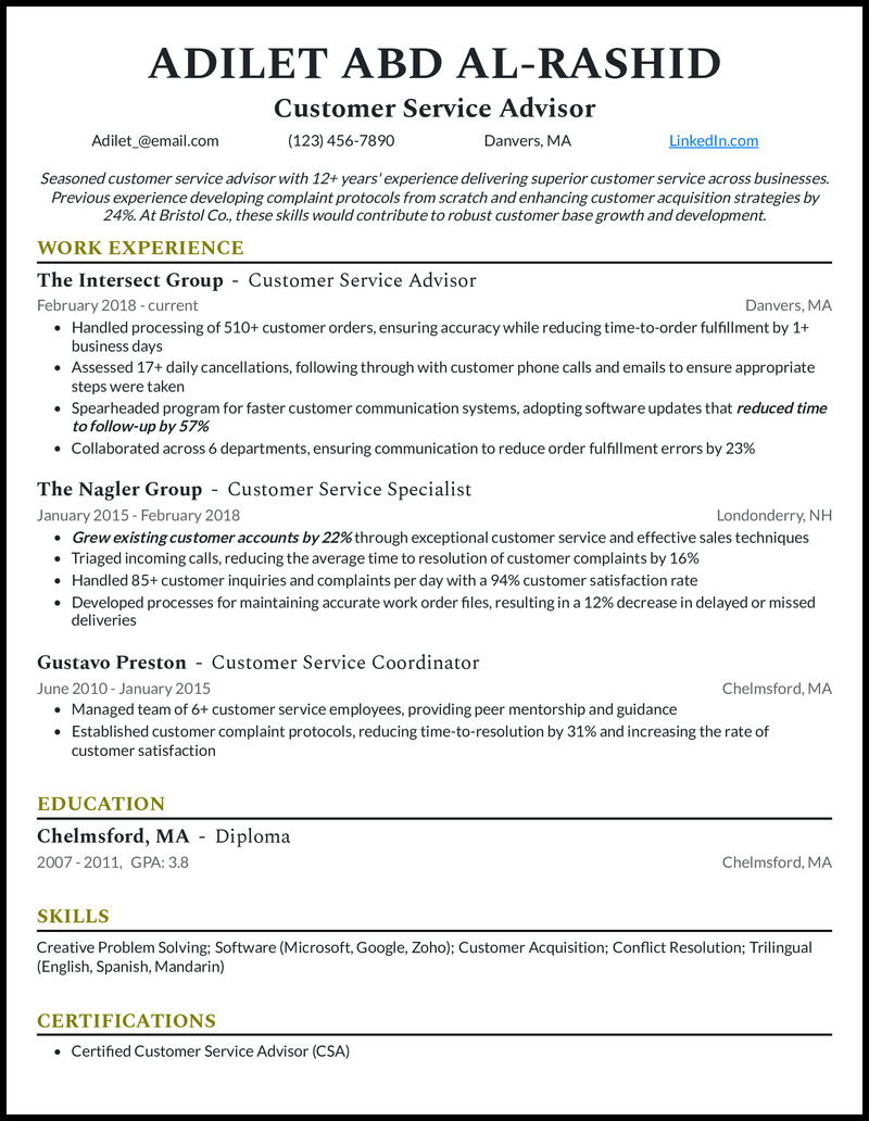 3 Customer Service Advisor Resume Templates & Examples for 2025 3 Customer Service Advisor Resume Templates & Examples for 2025