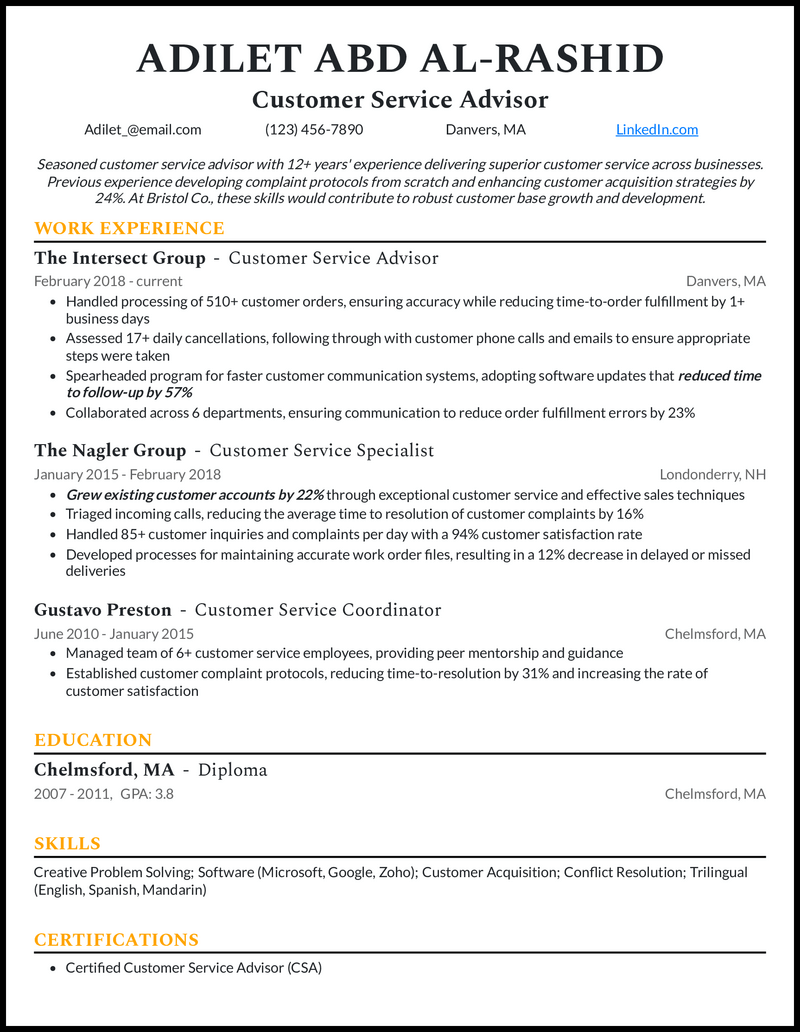 3 Customer Service Advisor Resume Templates & Examples for 2025