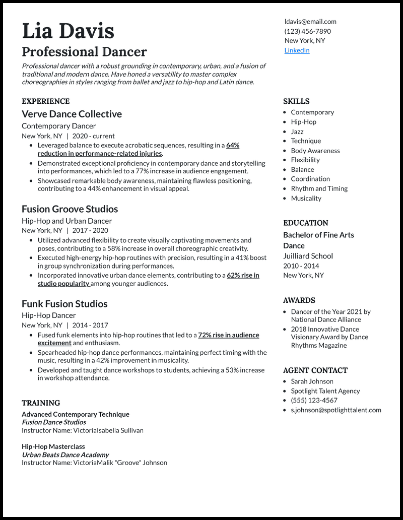 9 Dance Resume Examples [& Templates]