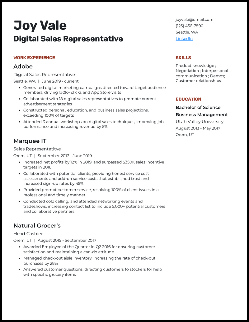 3 Digital Sales Resume Examples Winning the Job in 2024