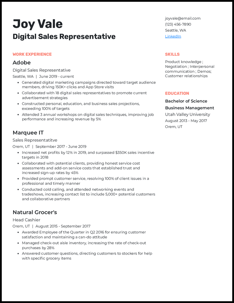 3 Digital Sales Resume Examples Winning the Job in 2024