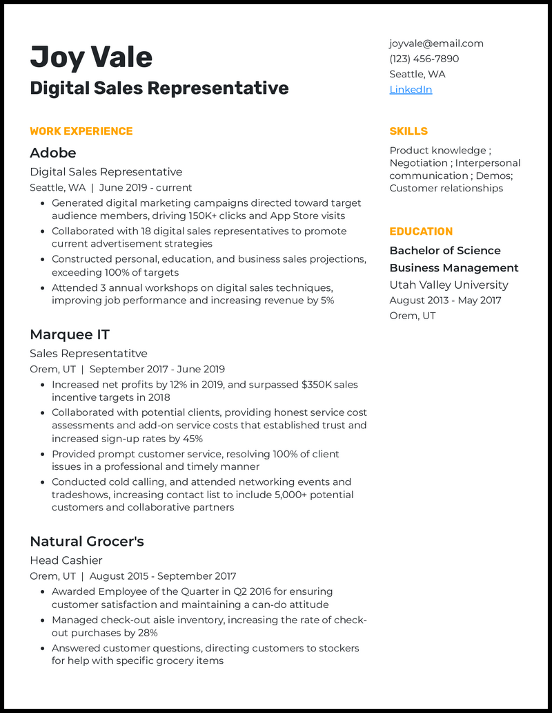 3 Digital Sales Resume Examples Winning the Job in 2024