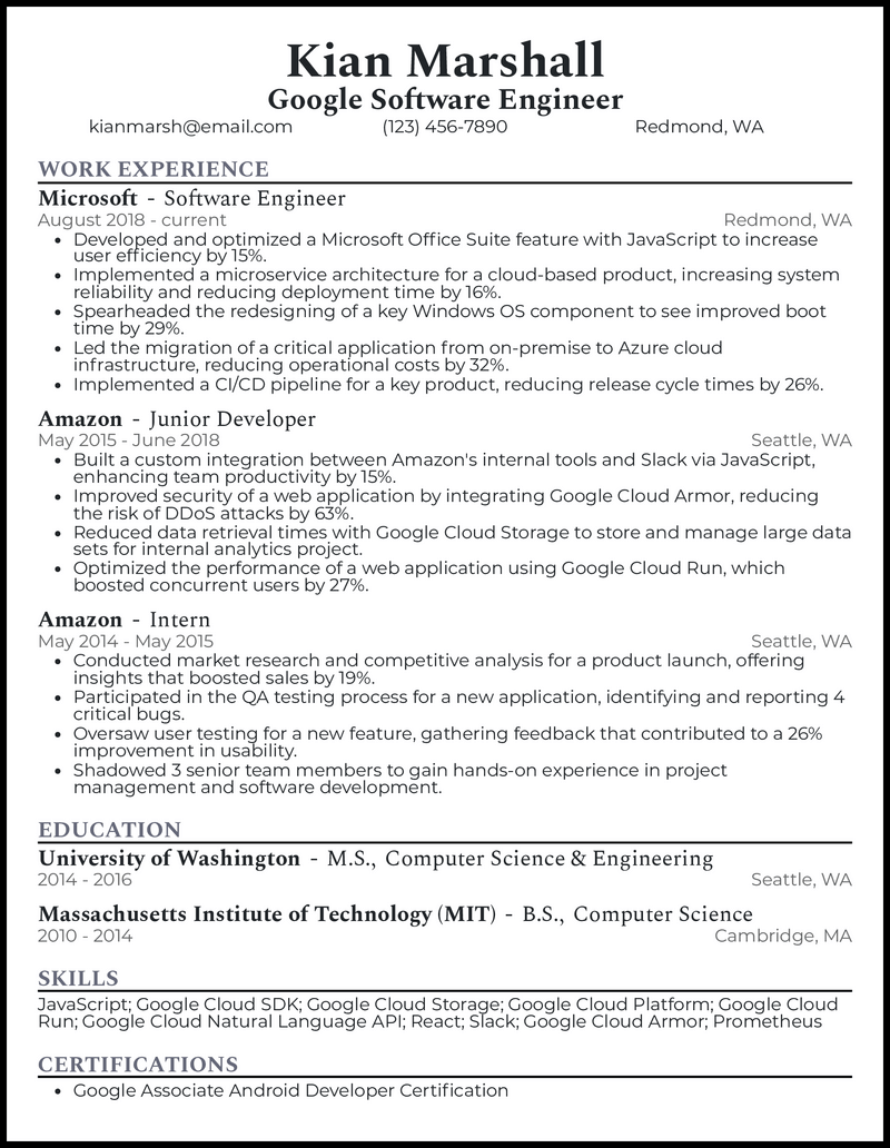 3 Google Software Engineer Resume Examples [& Templates]
