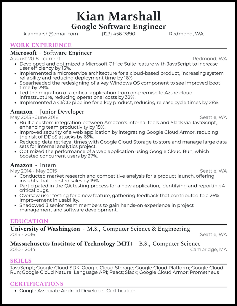3 Google Software Engineer Resume Examples [& Templates]