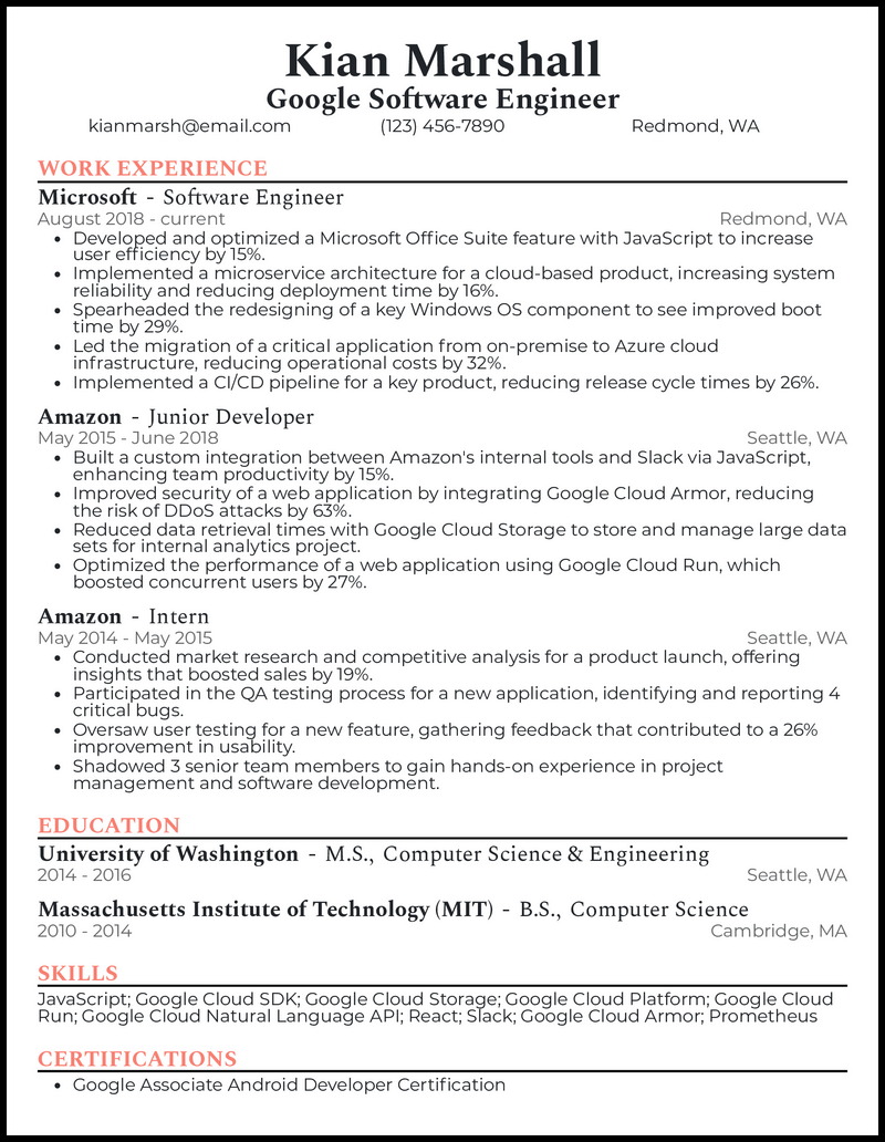 3 Google Software Engineer Resume Examples [& Templates]