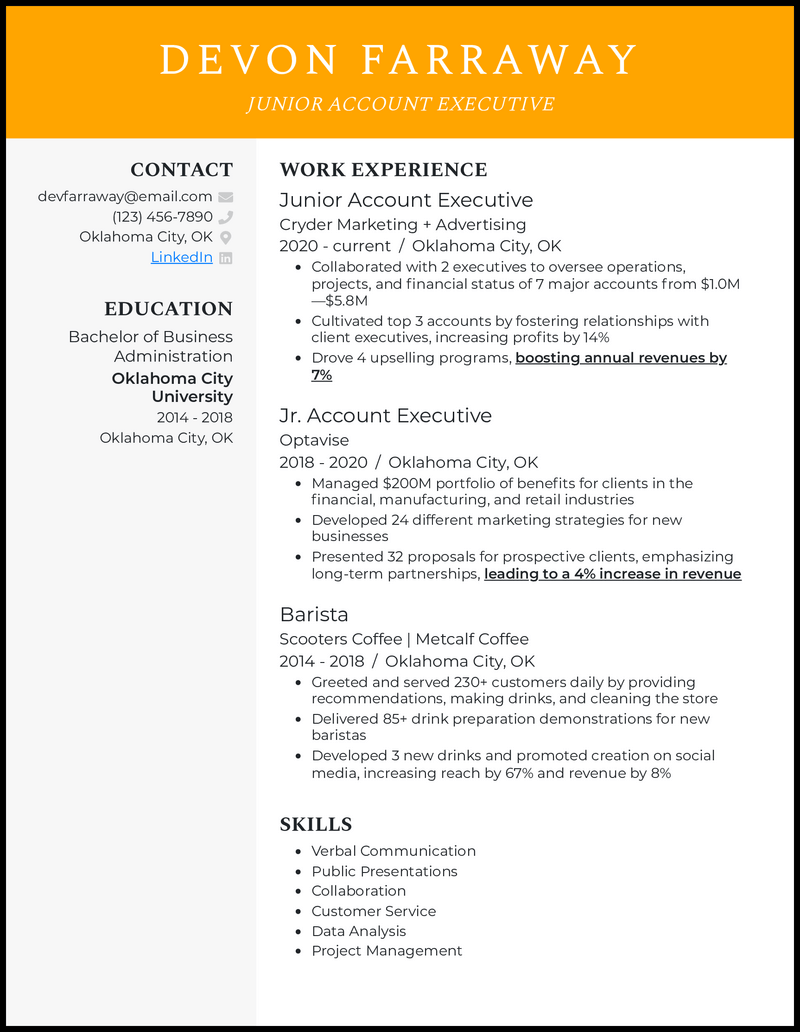 3 Junior Account Executive Resume Examples Made in 2026
