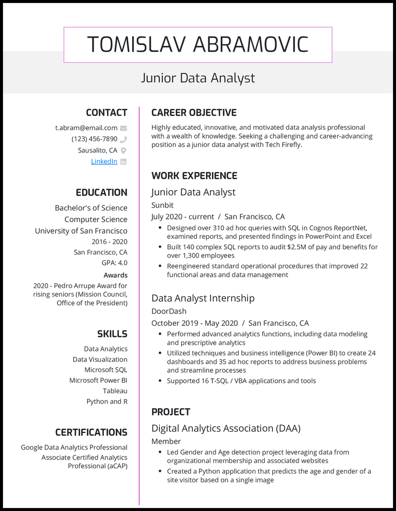 5 Junior Data Analyst Resume Examples for 2024