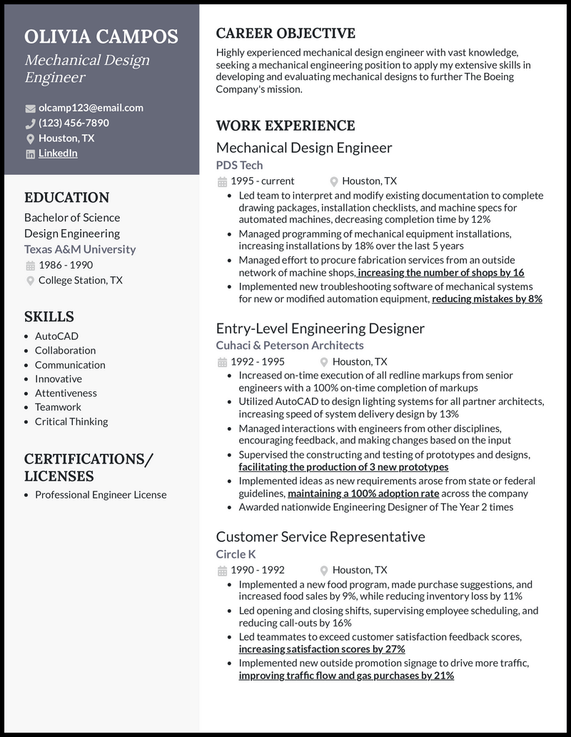 3 Mechanical Design Engineer Resume Examples for 2025