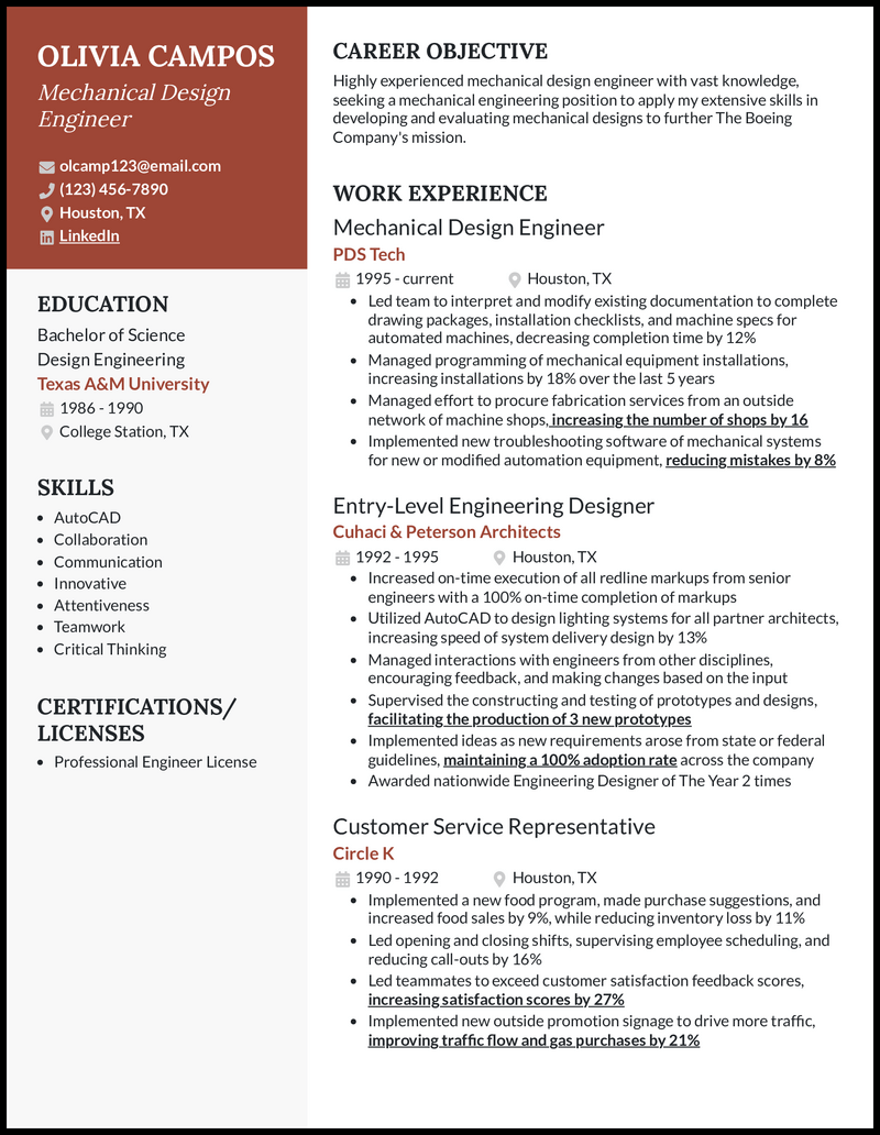 3 Mechanical Design Engineer Resume Examples for 2025