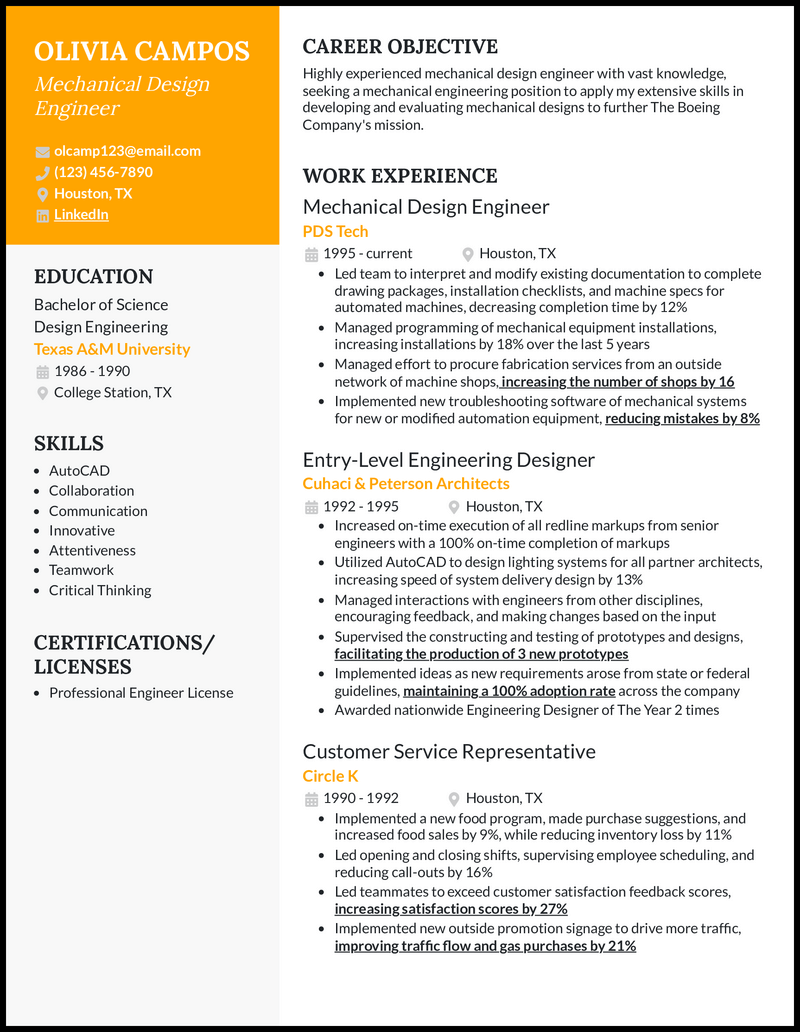 3 Mechanical Design Engineer Resume Examples for 2025