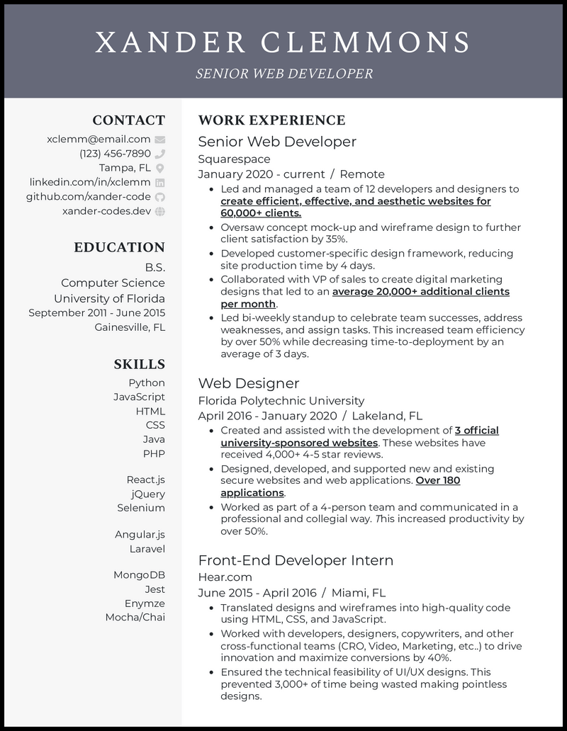 3 Senior Web Developer Resume Examples For 2025