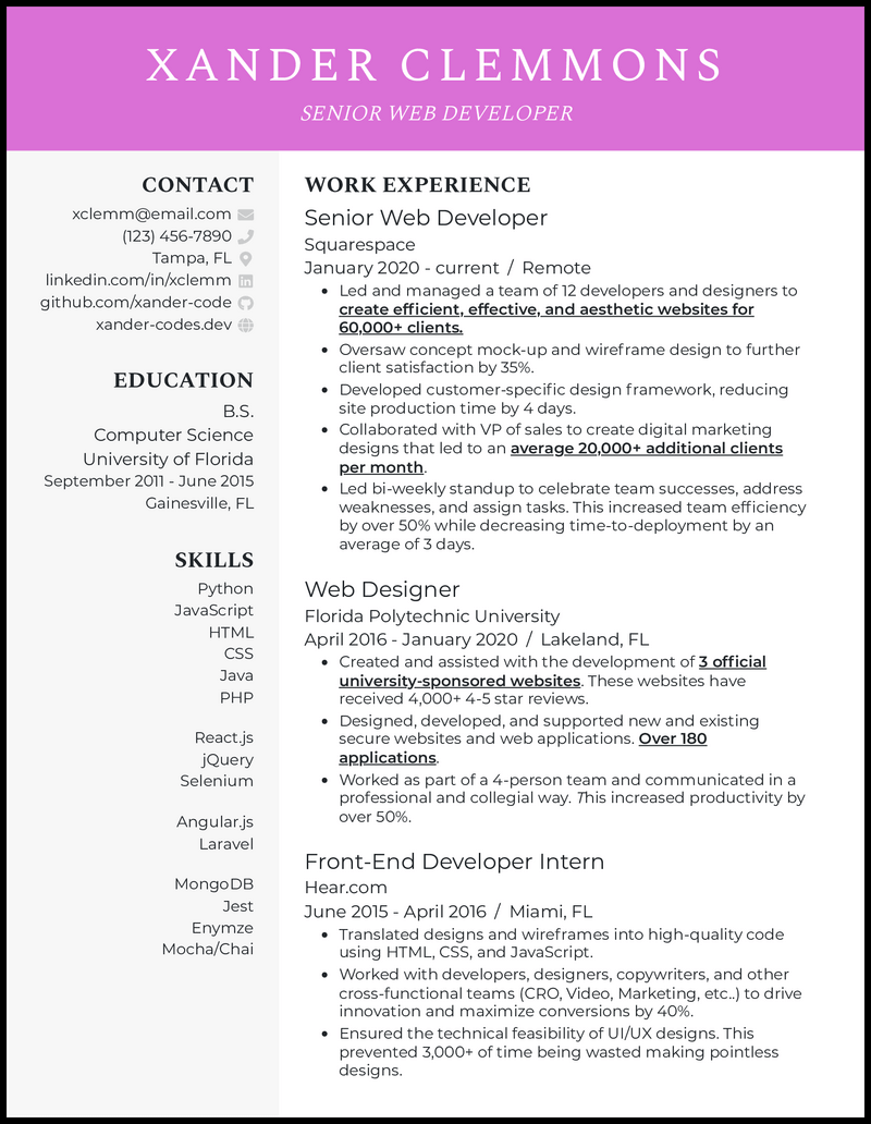 3 Senior Web Developer Resume Examples For 2026