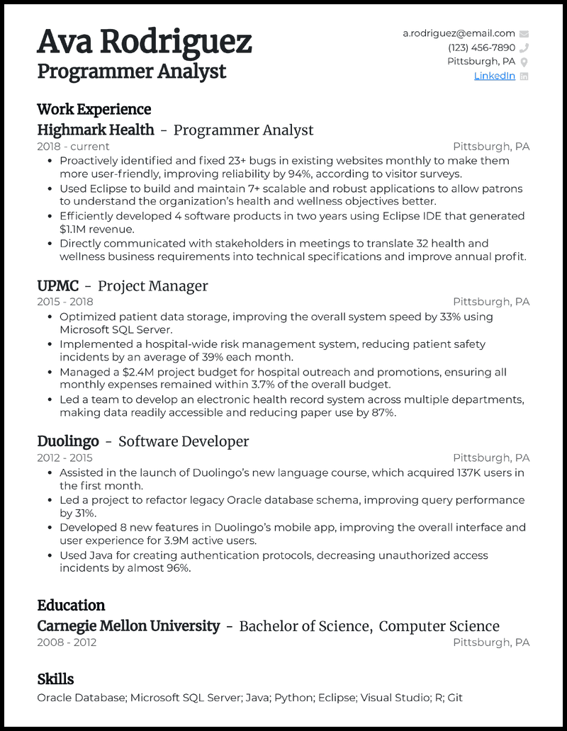 13 Programmer Resume Examples for 2025