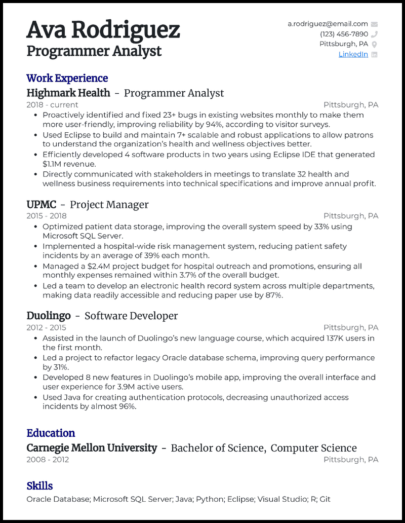 13 Programmer Resume Examples for 2025