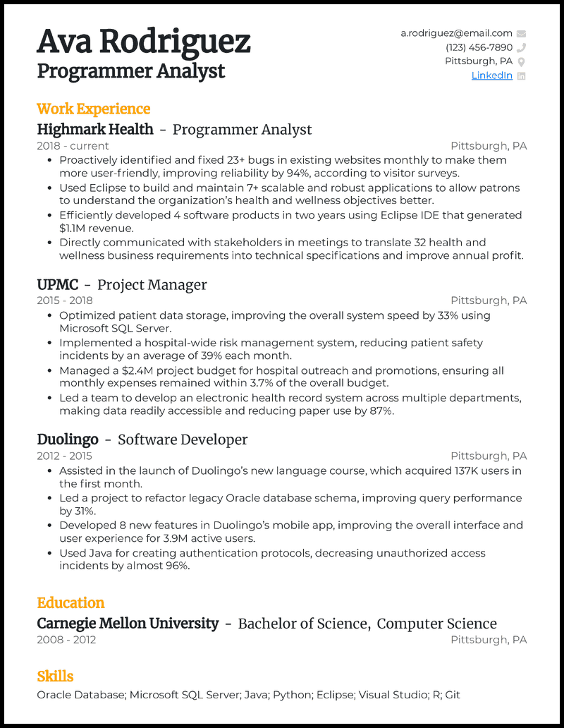 13 Programmer Resume Examples for 2025