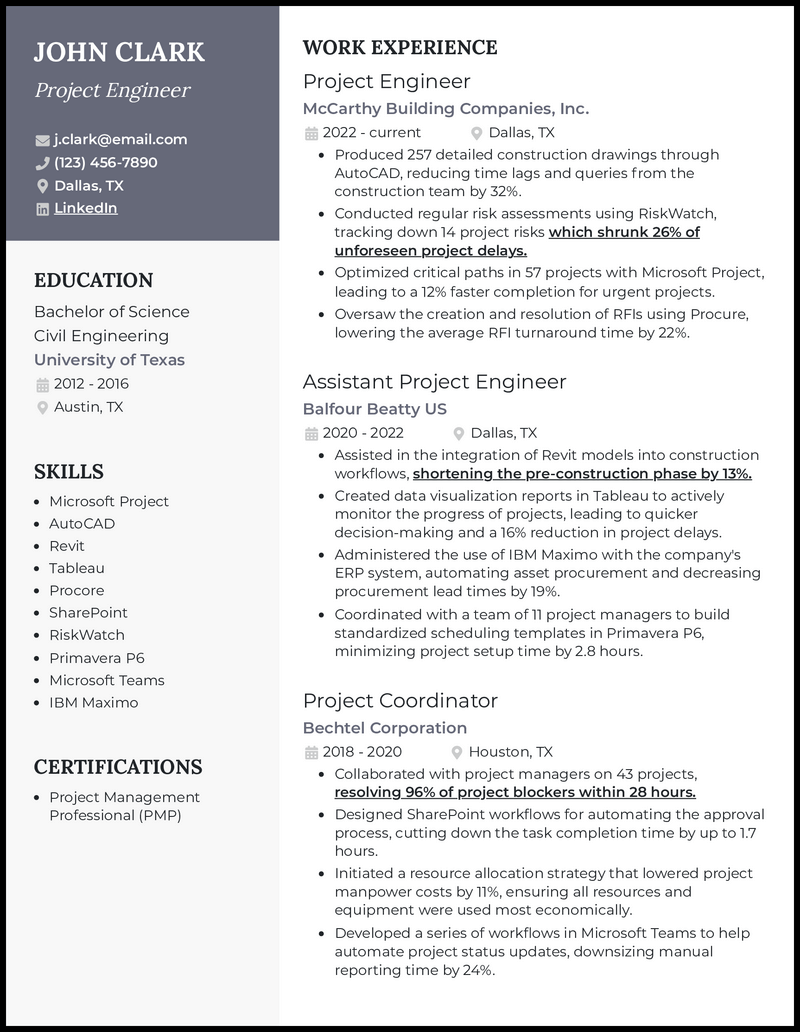 7 Project Engineer Resume Examples Designed for 2025