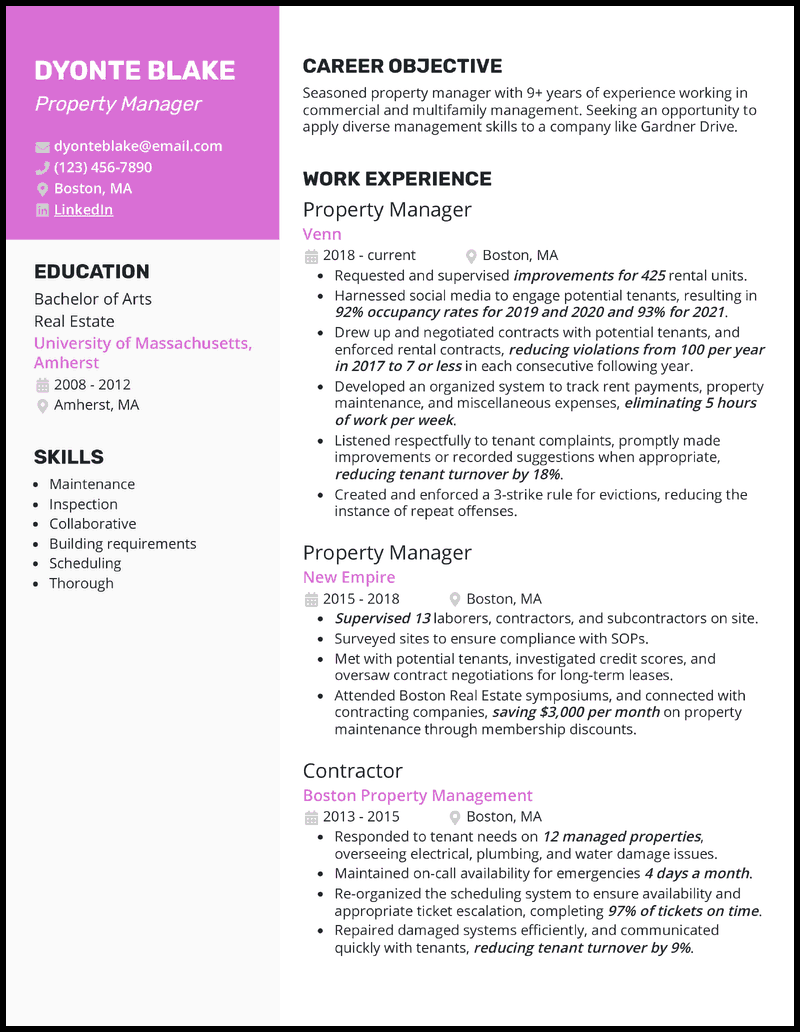 11 Property Manager Resume Templates & Examples for 2025