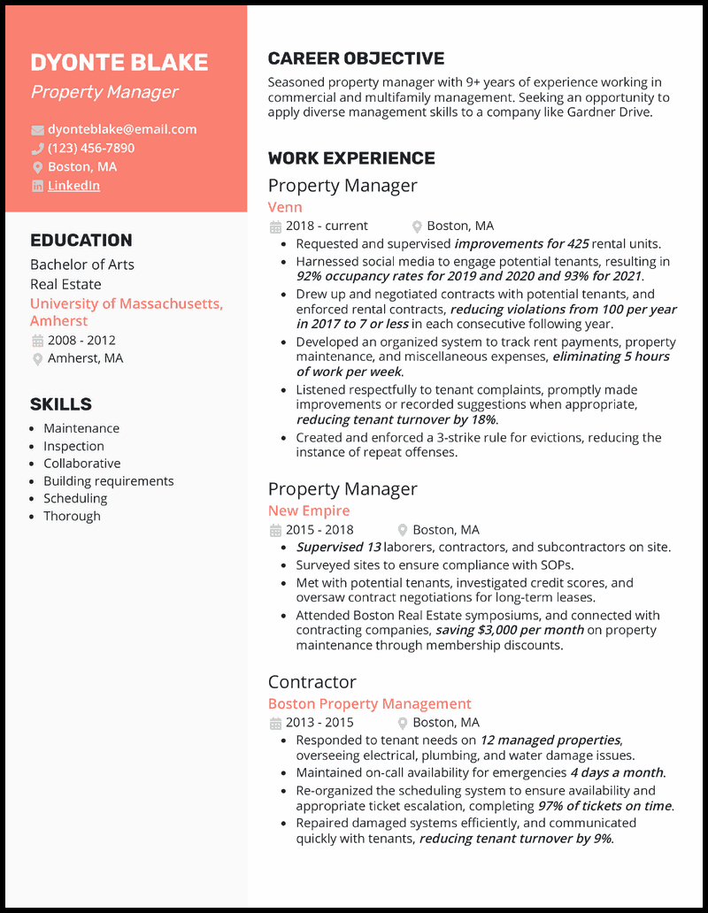11 Property Manager Resume Templates & Examples for 2025