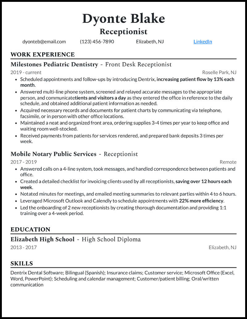 9 Receptionist Resume Examples [& Templates]