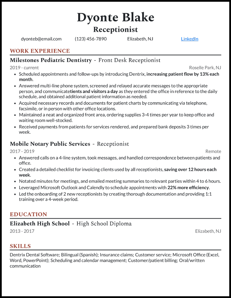 9 Receptionist Resume Examples [& Templates]