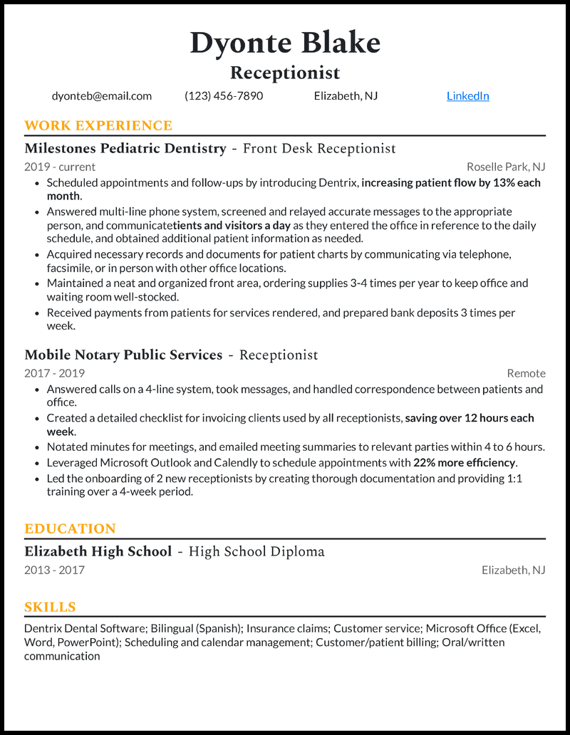 9 Receptionist Resume Examples [& Templates]