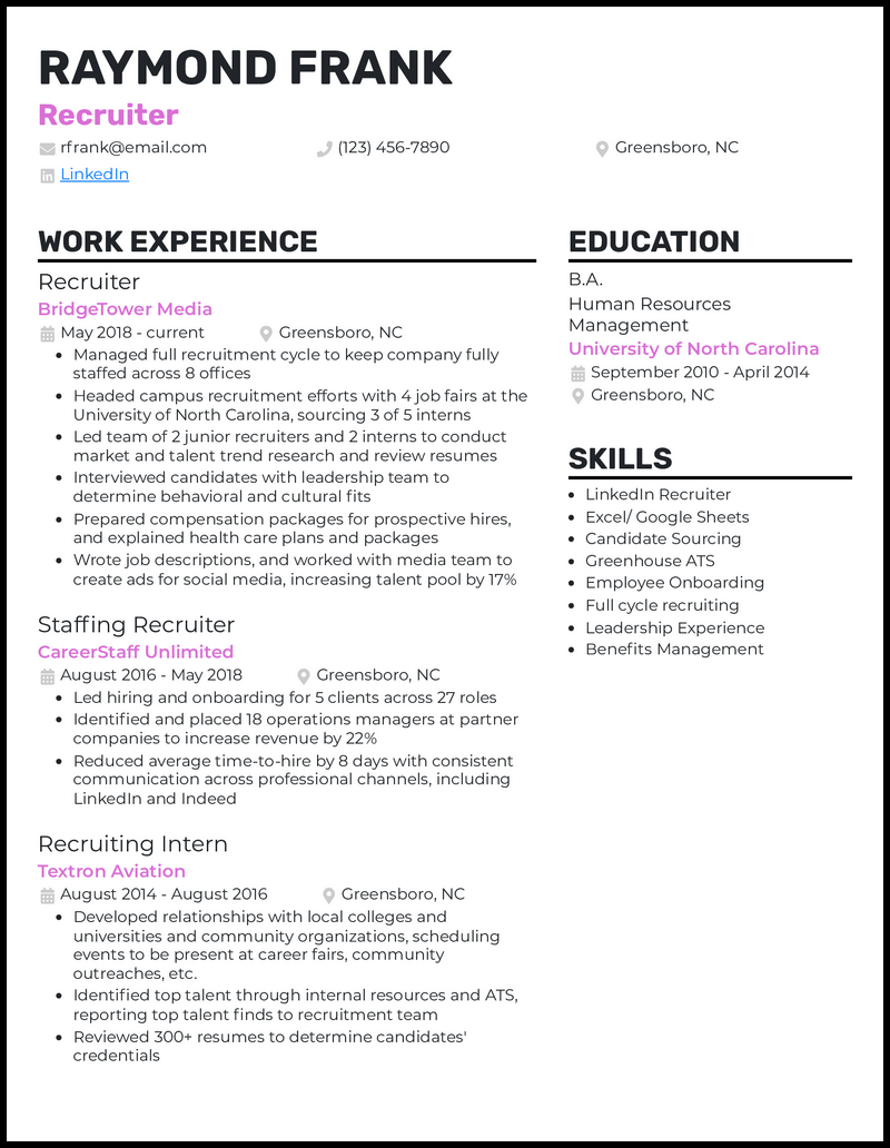 11 Top Recruiter Resume Examples That Worked in 2024