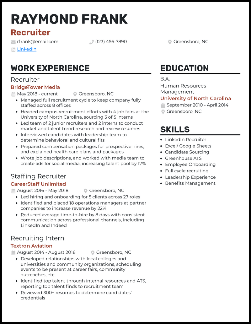 11 Top Recruiter Resume Examples That Worked in 2024