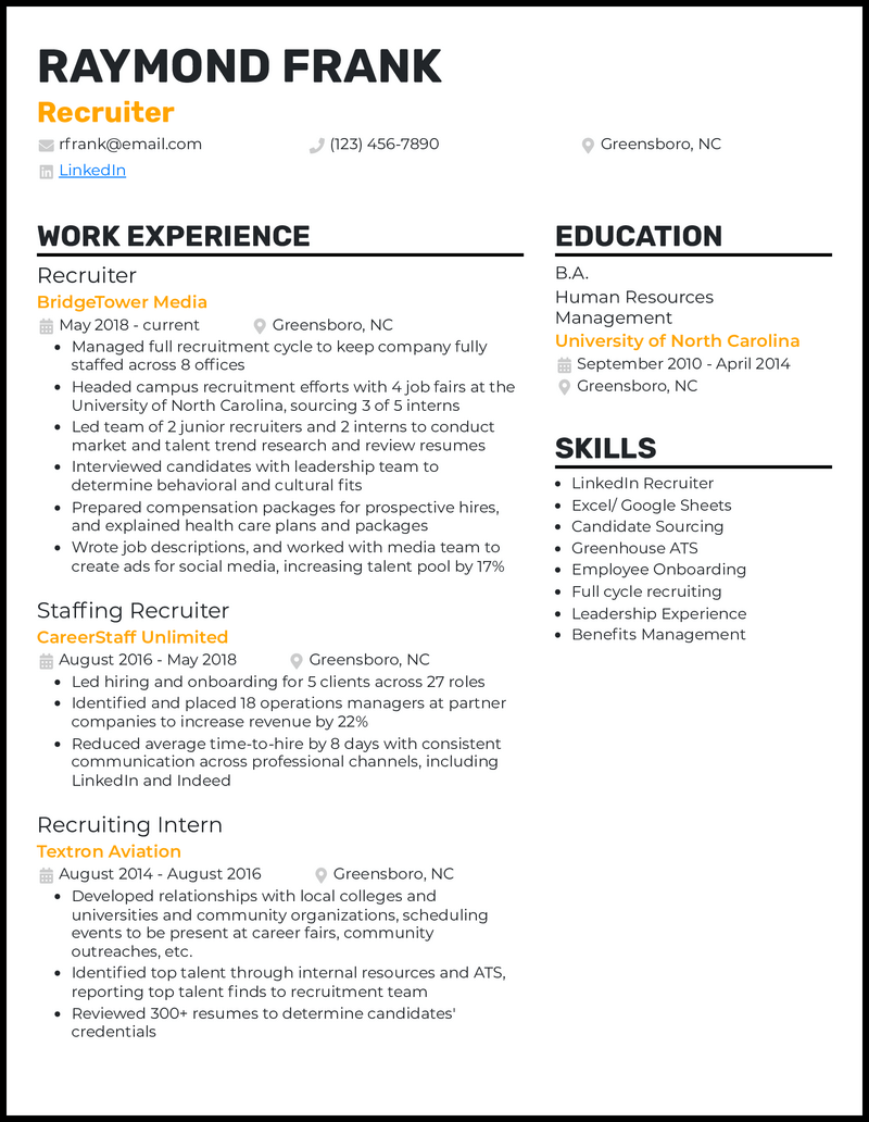11 Top Recruiter Resume Examples That Worked in 2024