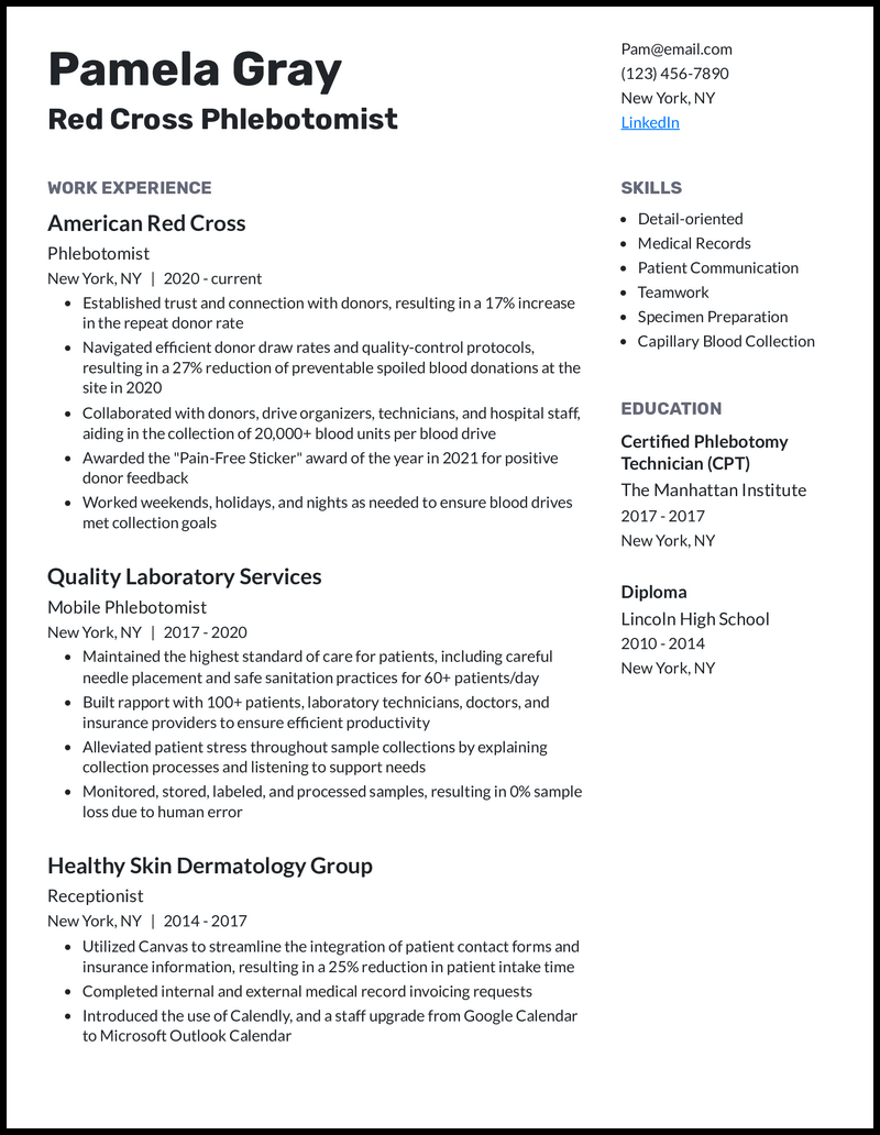 19 Phlebotomist Resume Examples [& Templates]