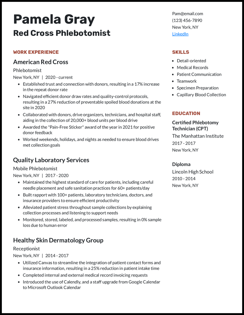 19 Phlebotomist Resume Examples [& Templates]