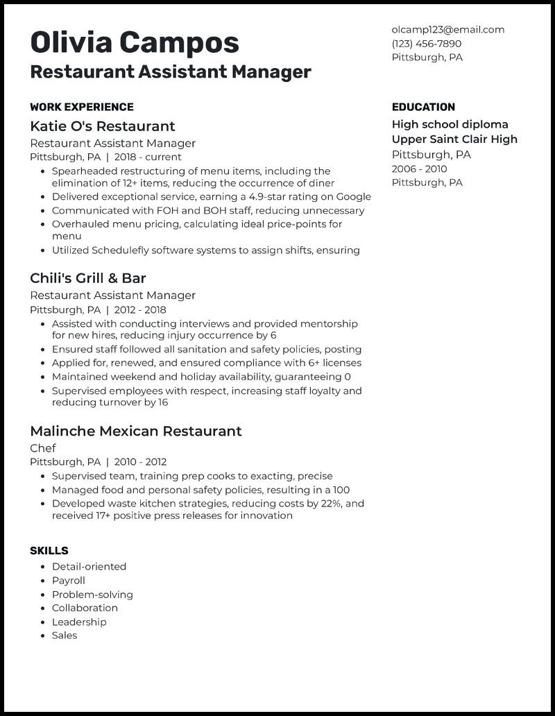 11 Assistant Manager Resume Examples for 2025